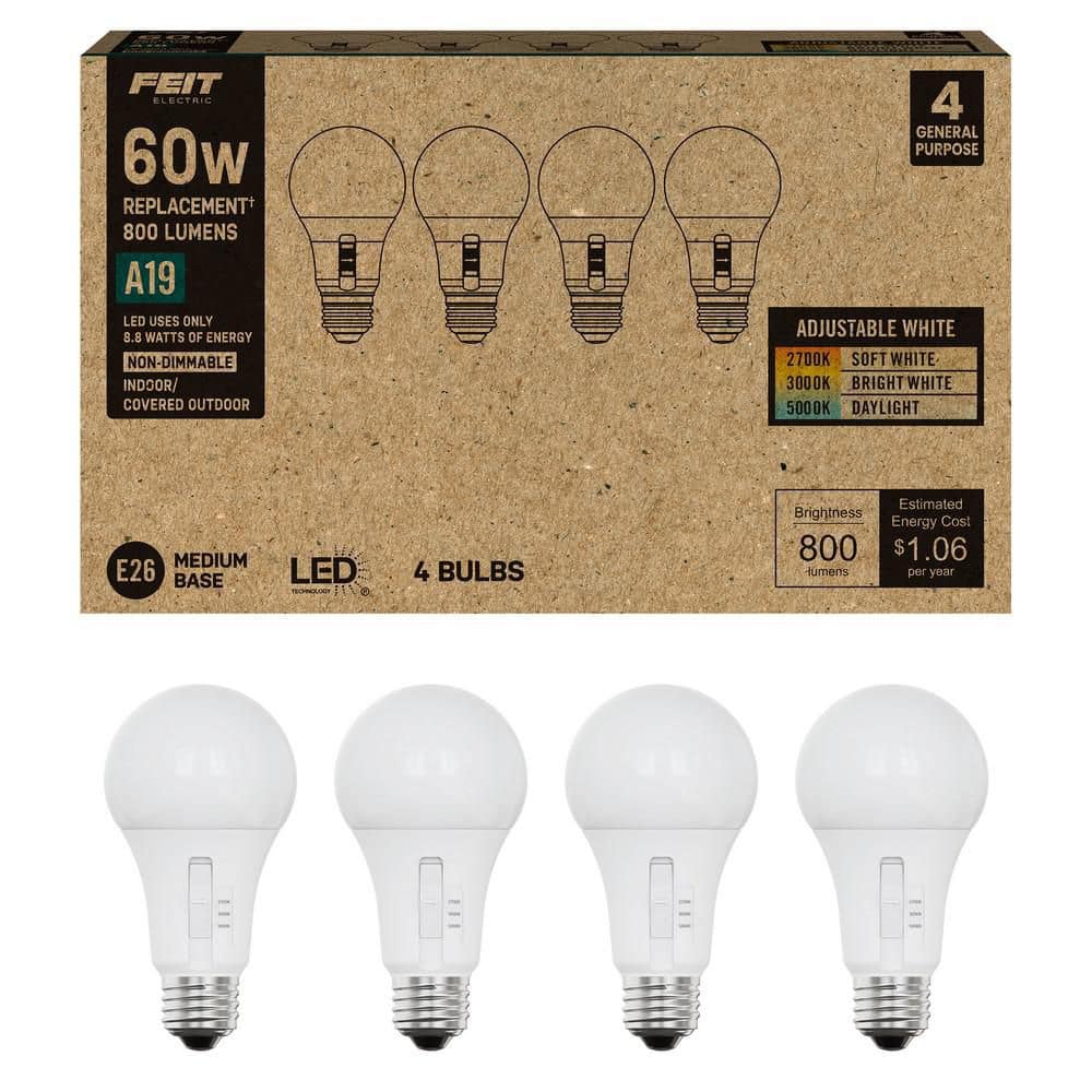 Feit Electric 60-Watt Equivalent A-Style A19 Non-Dimmable CEC LED Light ...