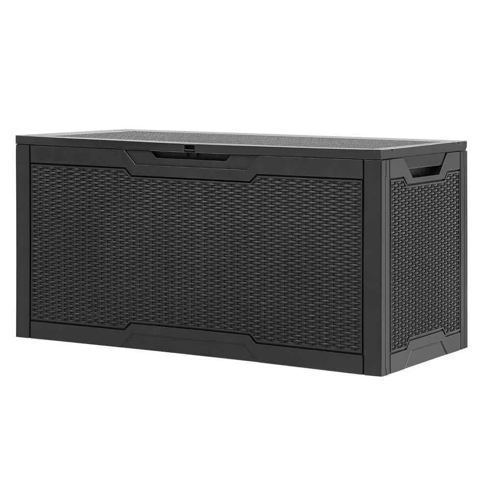 100 Gal. Large Black Waterproof Resin Deck Box with Lockable Lid and ...