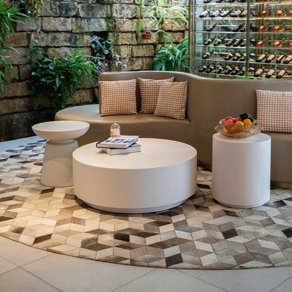 Sol Living Elementi Rome 20.3 in. Cream White Round Concrete Outdoor Side Table FEG03 CW 1