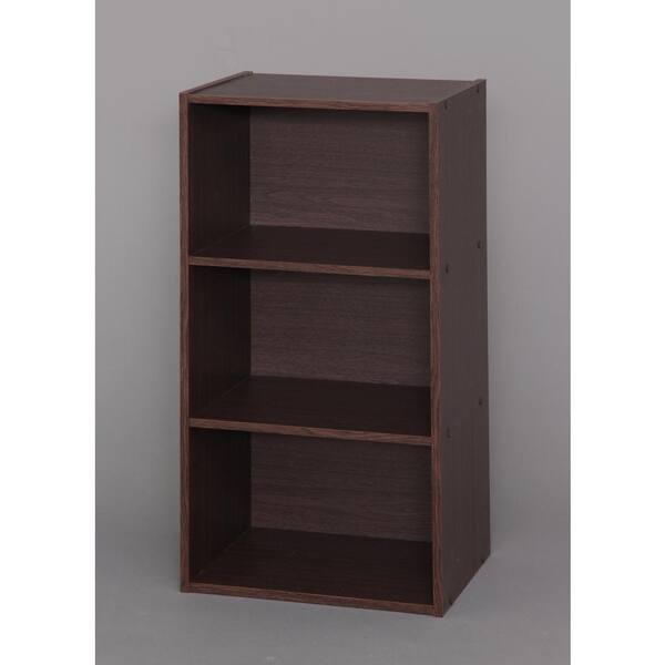 IRIS 28.82 in. Brown Faux Wood 3-shelf Standard Bookcase with Cubes 596250