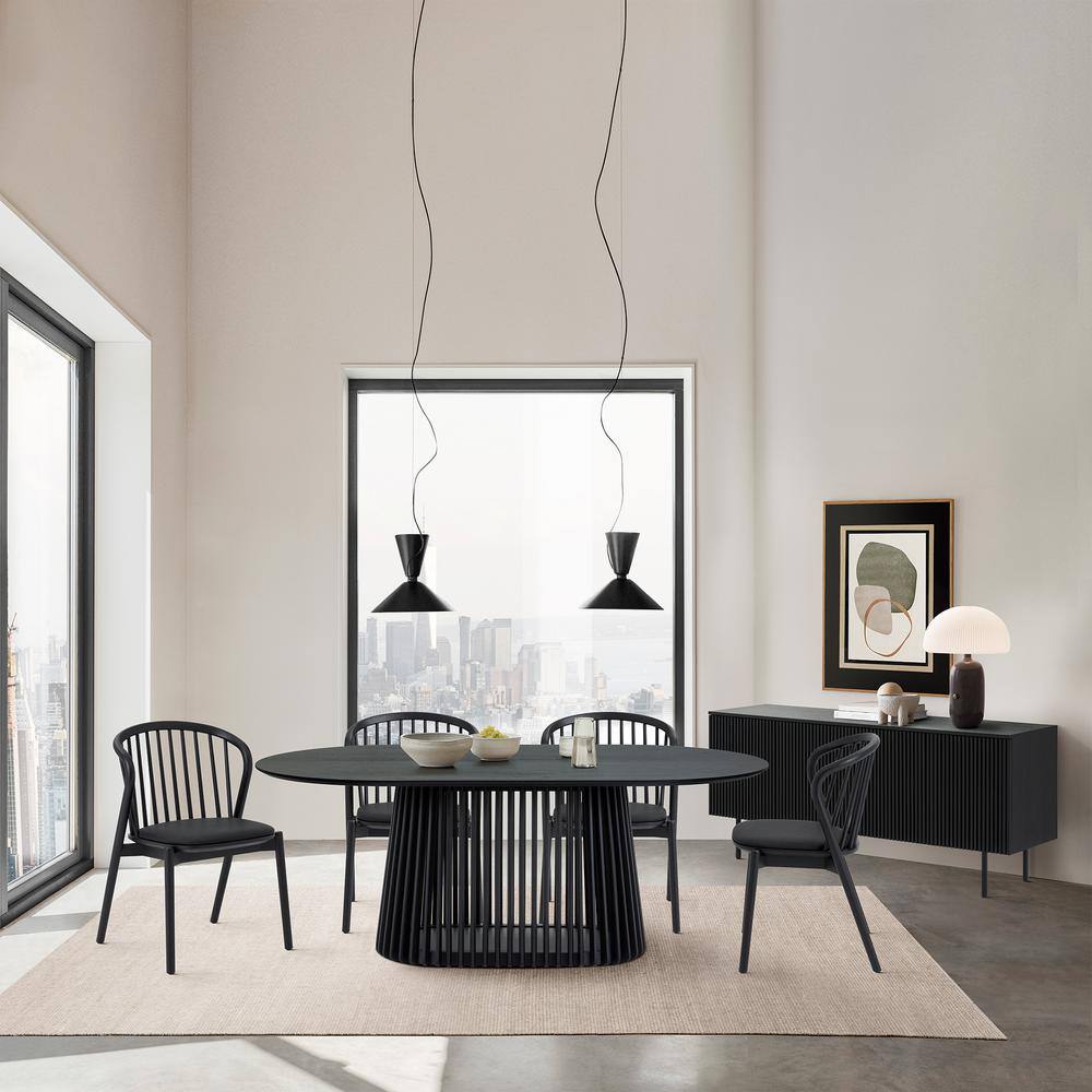 Armen Living Pasadena Echo 6-Piece Oval Black Wood Top Dining Room Set ...