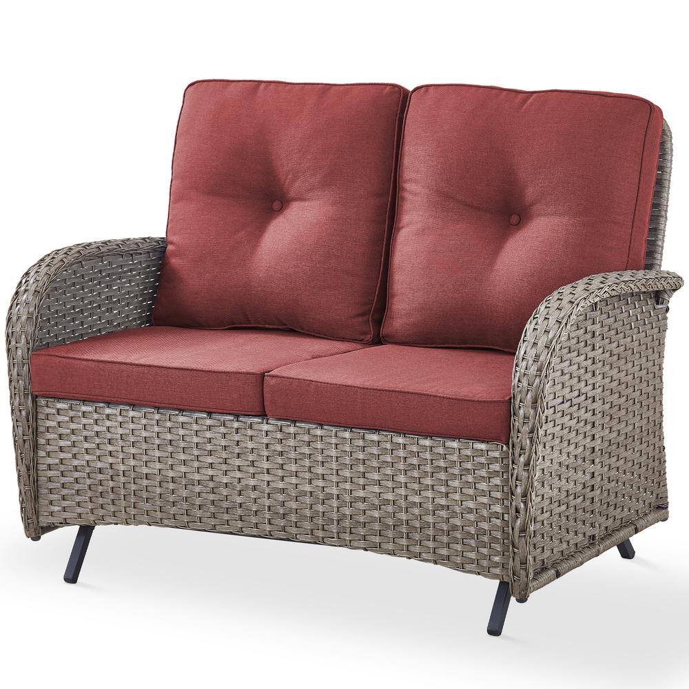 Pocassy 2-Person Gray Wicker Patio Outdoor Glider with Cushion Guard ...