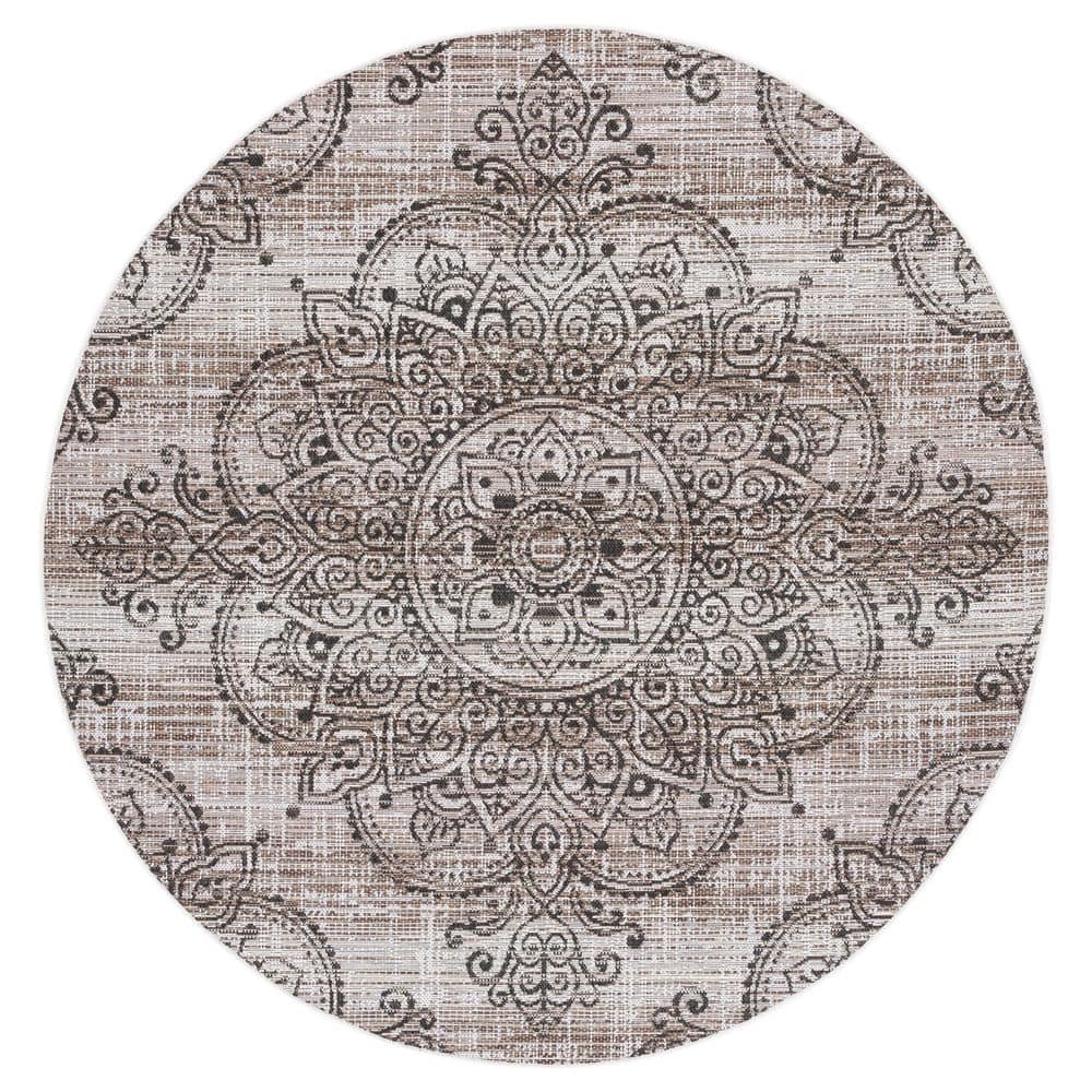 SAFAVIEH Havana Light Brown/Black 7 ft. x 7 ft. Distressed Medallion ...