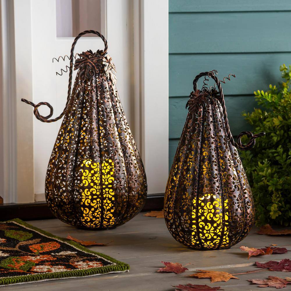 Evergreen Enterprises Metal Pumpkin Lantern Small PHA328 - The Home Depot