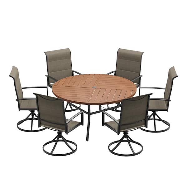 Reviews for DIFY 7-Piece Outdoor Patio Dining Set with 50 in. Walnut ...
