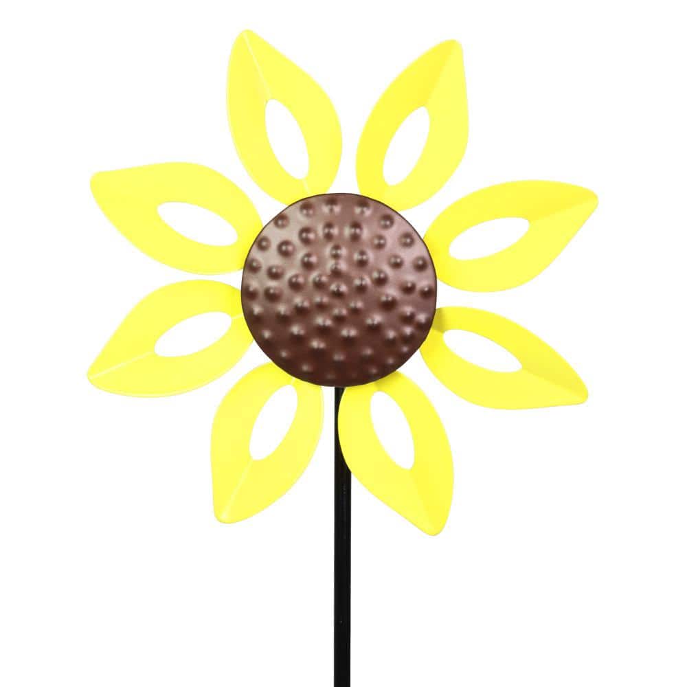 Exhart 6 in. Mini Kinetic Open Petal Sunflower 1.51 ft. Yellow Metal ...