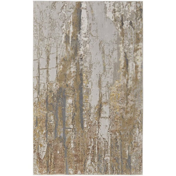 HomeRoots 7 ft. x 10 ft. Ivory, Gray, Brown Abstract Area Rug ...