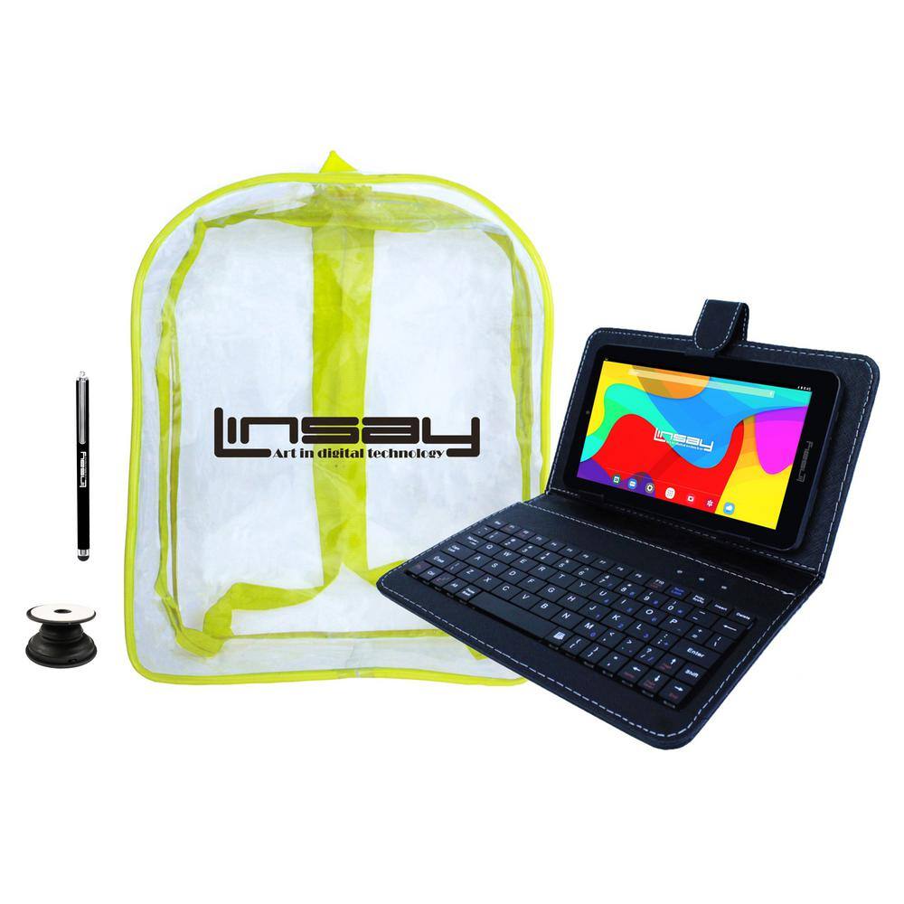 LINSAY 7 in. 64GB Android 13 Tablet with Black Leather Keyboard ...