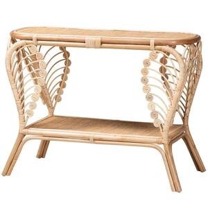Storied Home 33 in. Natural Rectangle Rattan Wicker and Bamboo Console ...