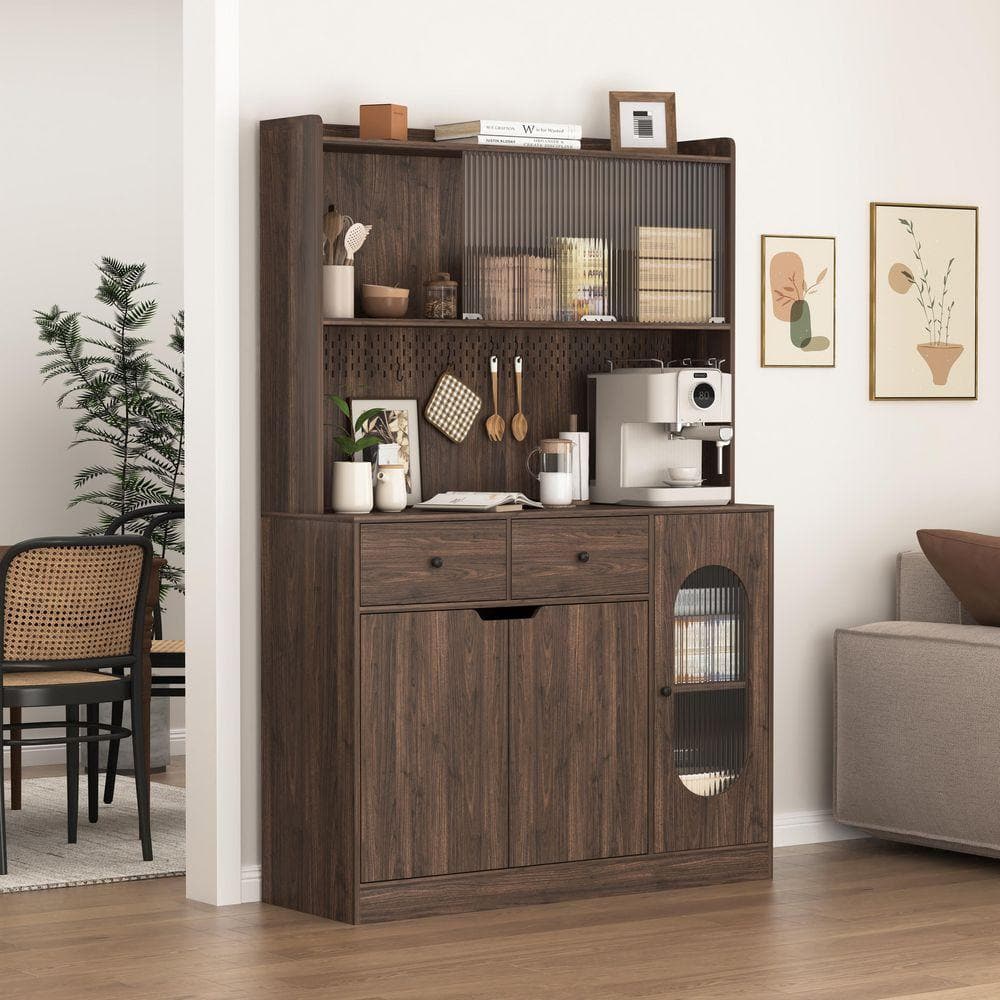 Otryad Large Capacity Display Cabinet with Reeded Glass Doors and ...