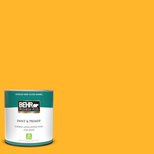 BEHR PREMIUM PLUS 1 qt. #P260-7 Extreme Yellow Semi-Gloss Enamel Low ...