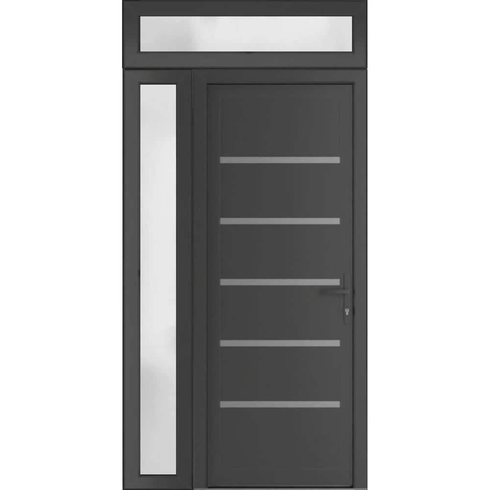 VDOMDOORS 42 in. x 94 in. Left-hand/Inswing Frosted Glass Antracite ...