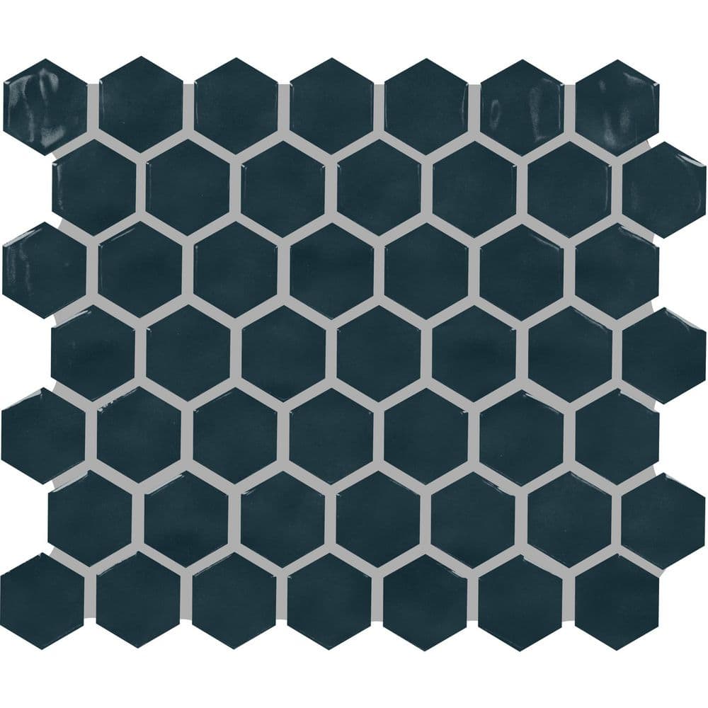 Marazzi Artezen Deep Blue 12 in. x 10 in. Glossy Ceramic Hexagon Mosaic ...