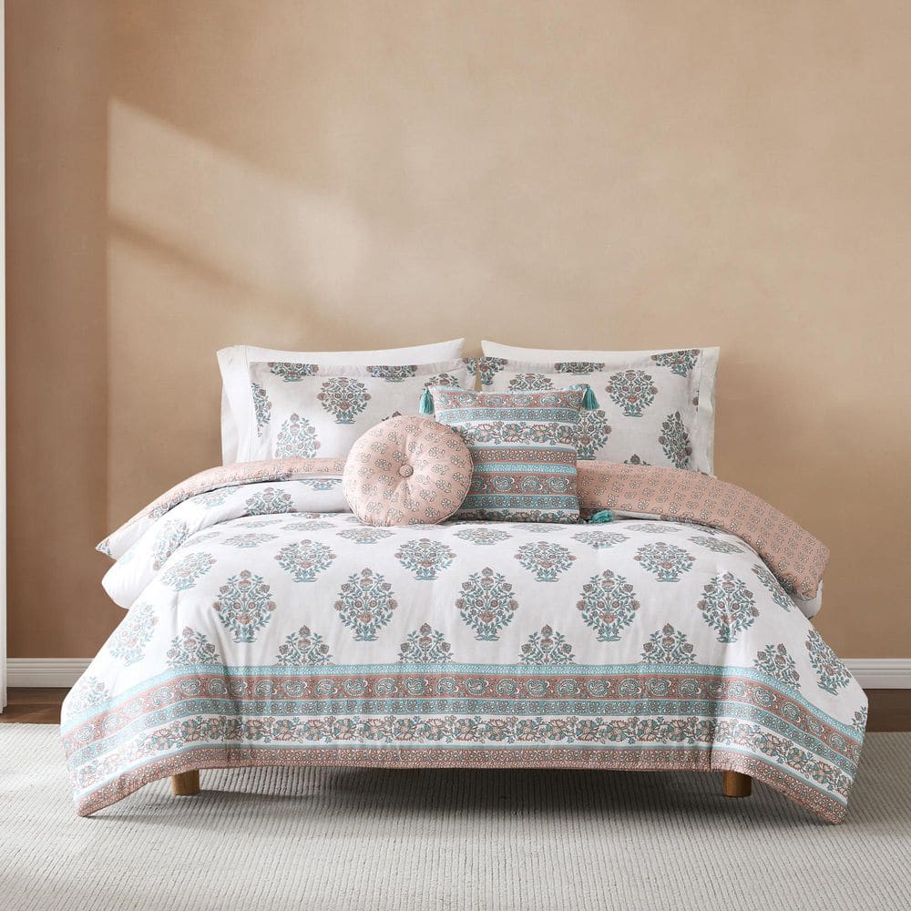 Lush Decor Sofia Flower Block Bouquet 5-Piece Clay Microfiber King/Cal ...