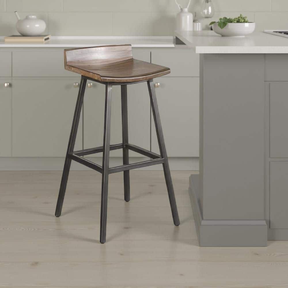 Benjara Yael Brown and Black Wood Frame Barstool (Set of 2) BM325296 ...