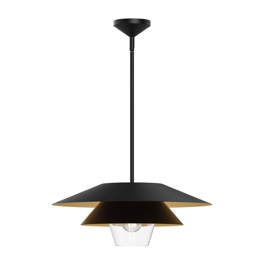 ALORA MOOD Tetsu 20 in. 1 Light 60-Watt Matte Black/Clear Glass Pendant ...
