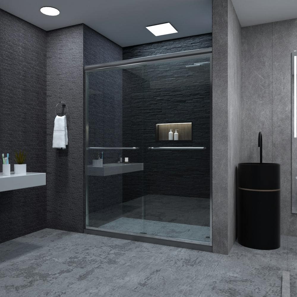 niveal Vale 60 in. W x 72 in. H Sliding Semi-Frameless Shower Door in ...