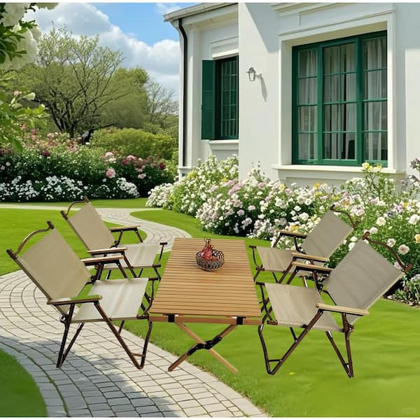 5 Pieces Wood Outdoor Dining Sets, Multi-Function Foldable and Portable ...