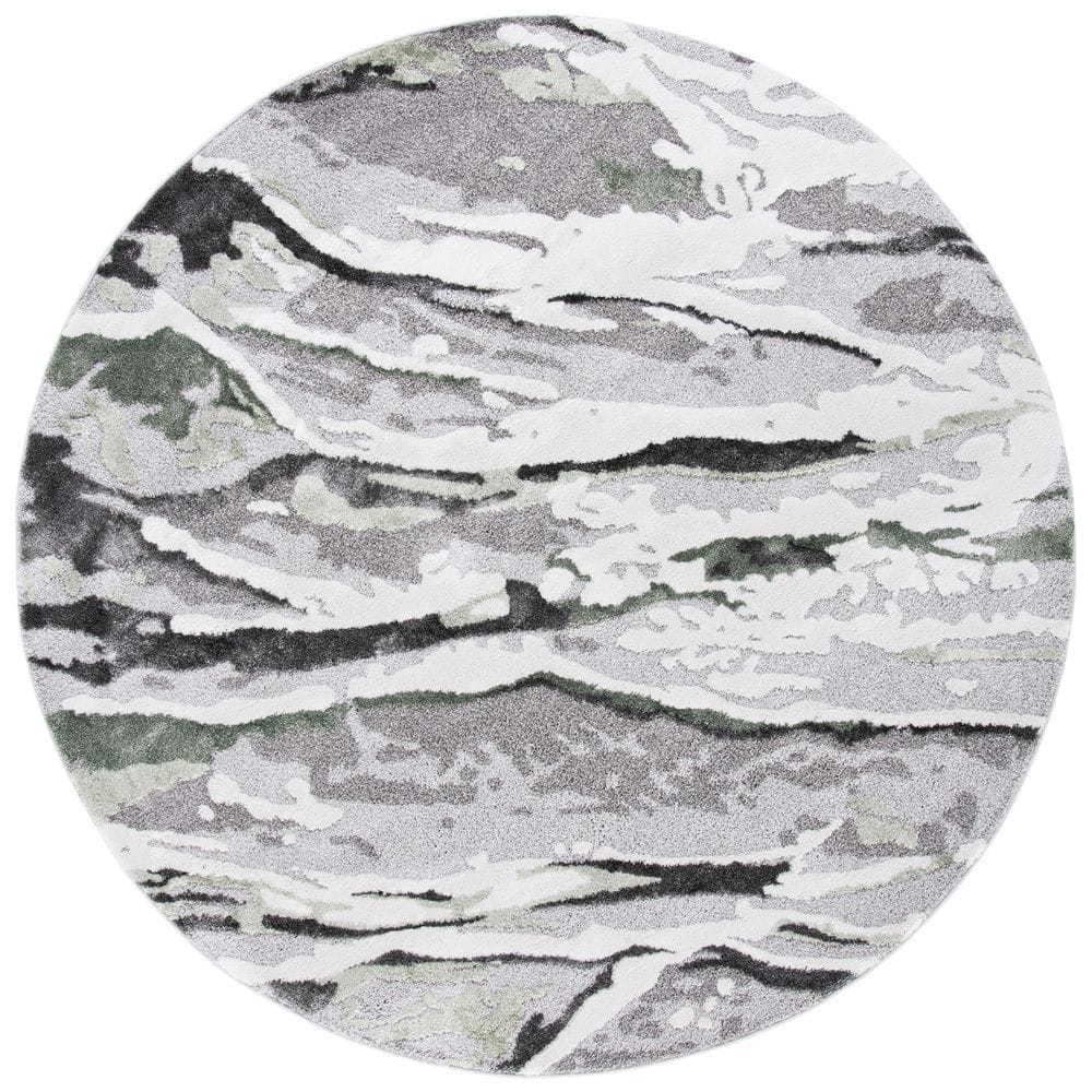 SAFAVIEH Century 7 ft. x 7 ft. Gray/Green Army Marle Round Area Rug ...