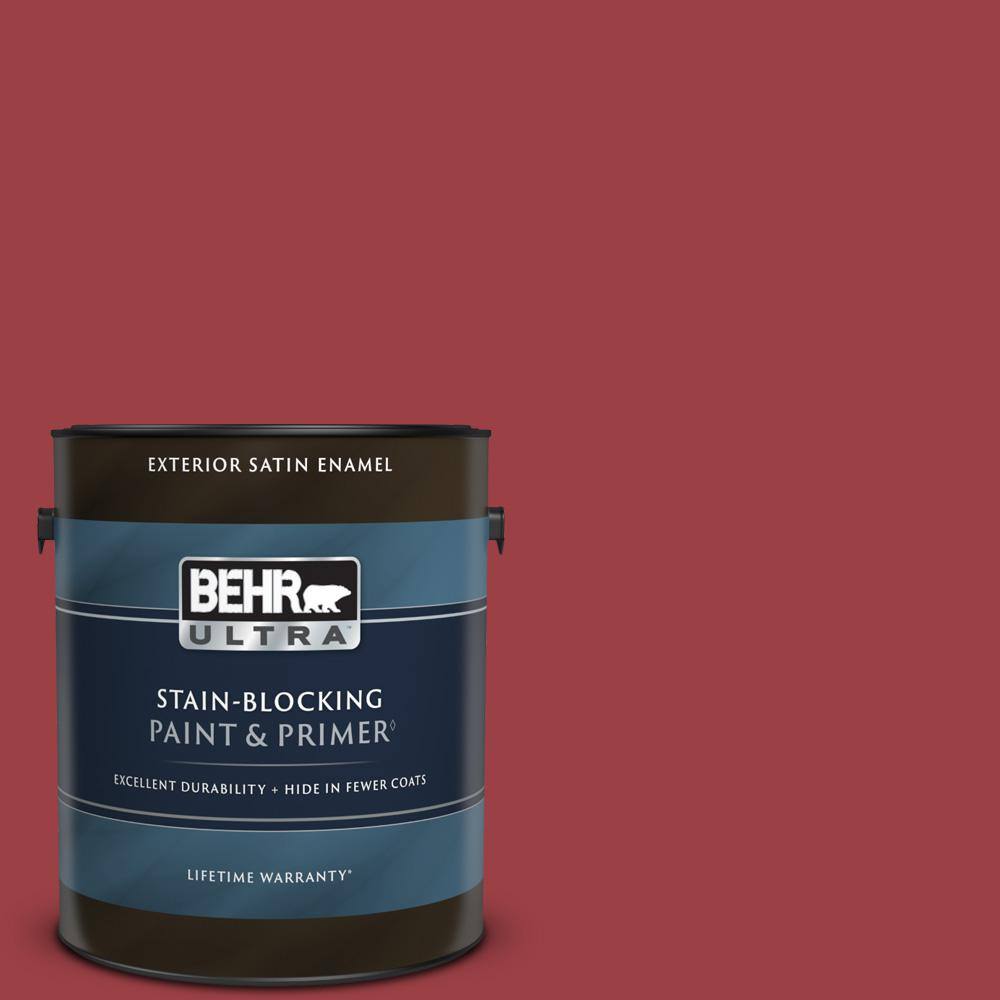 BEHR ULTRA 1 gal. #QE-06 Reddest Red Satin Enamel Exterior Paint ...
