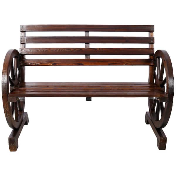 ECOCHIC SPACES INC Brown Rustic 2-Person Wooden Wagon Wheel Bench-Wood ...