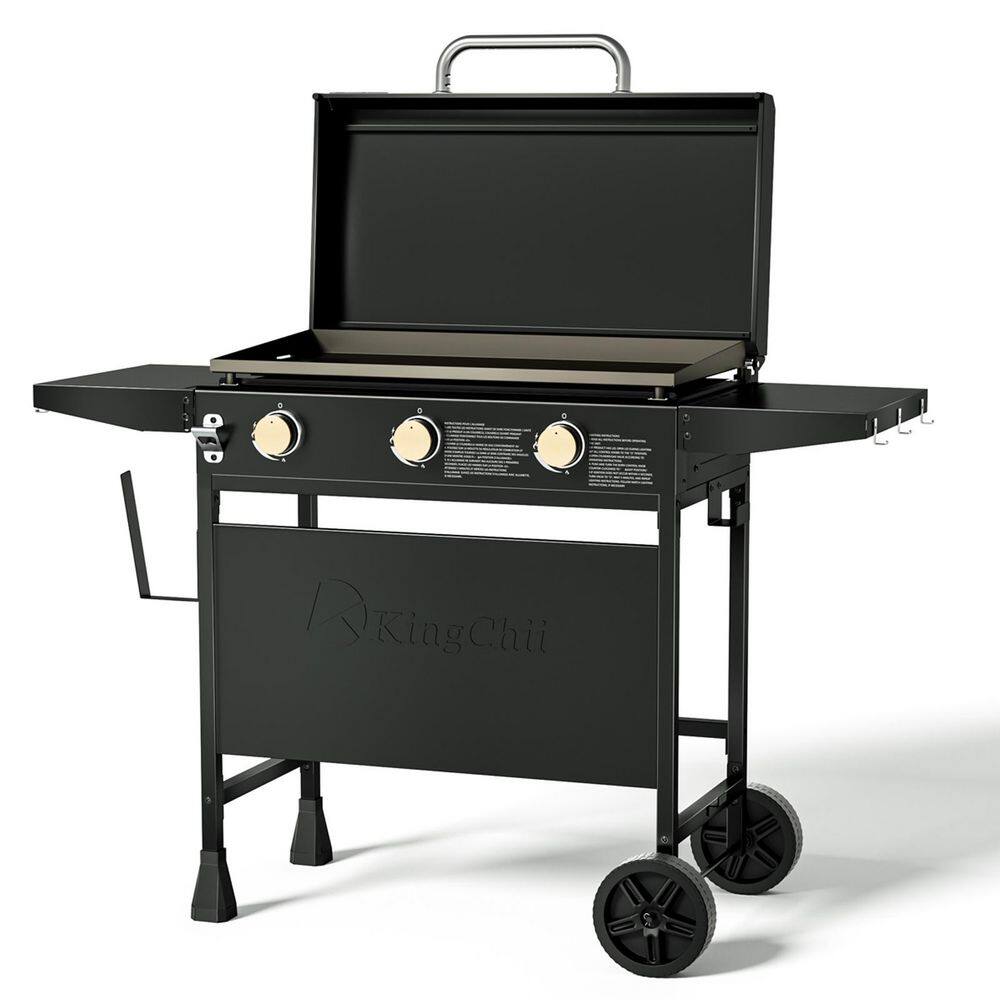 KingChii 3-Burner Propane Gas Grill 28 in. Flat Top Griddle in Black ...