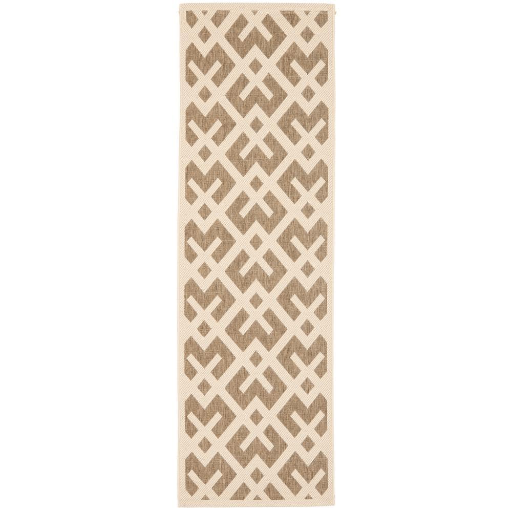 SAFAVIEH Courtyard Brown/Bone 2 ft. x 14 ft. Geometric Indoor/Outdoor ...