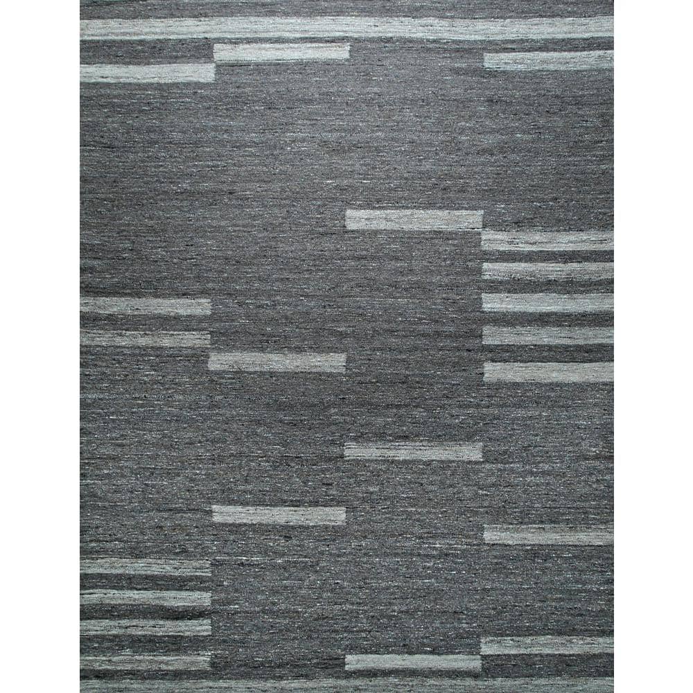 EORC Gray Hand-Woven Wool Contemporary Natural Wool Flat Rug 9 ft. x 12 ...