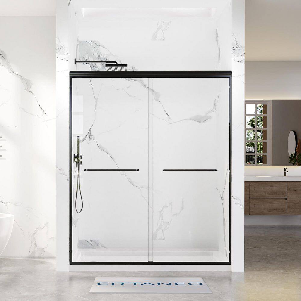CITTANEO 56"-60" W X 72" H Double Sliding Semi Frameless Shower Door, 5 ...