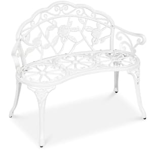 Afoxsos All-Weather 22.4 in. W 2-Person White Metal Outdoor Patio Bench ...