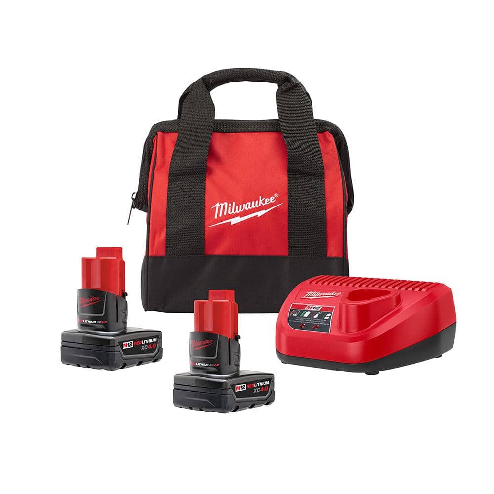 Milwaukee M12 12-Volt Lithium-Ion Starter Kit with Two 4.0 Ah Battery ...
