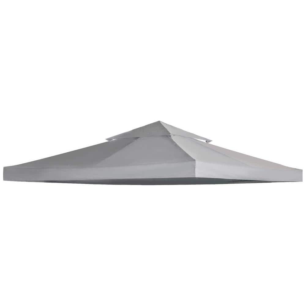 Otryad 9.8 ft. x 9.8 ft. Light Gray Polyester 2-Tier Outdoor Gazebo ...