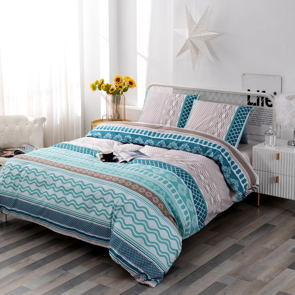 JML Microfiber Queen Size Chevron Boho Striped Duvet Cover Set W-21-Q ...