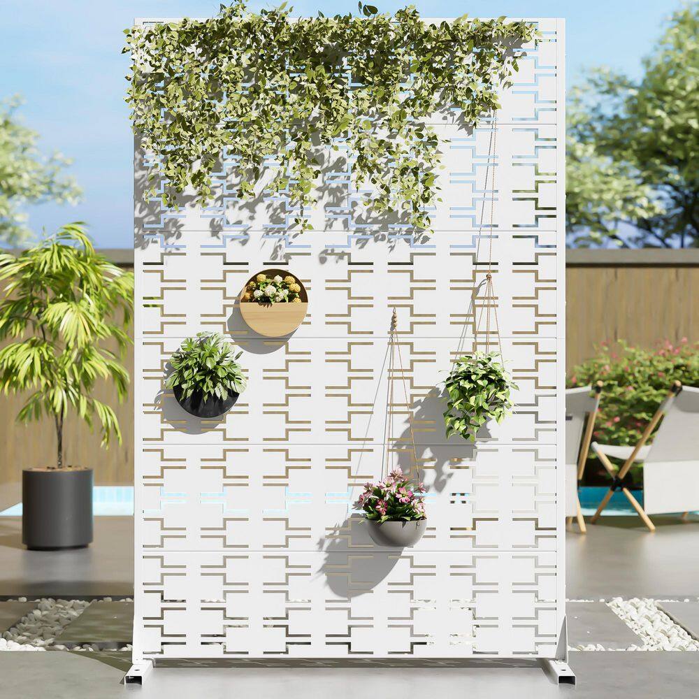 Dovelina 47 in. x 72 in. White Textured Metal Garden Screens Outdoor ...