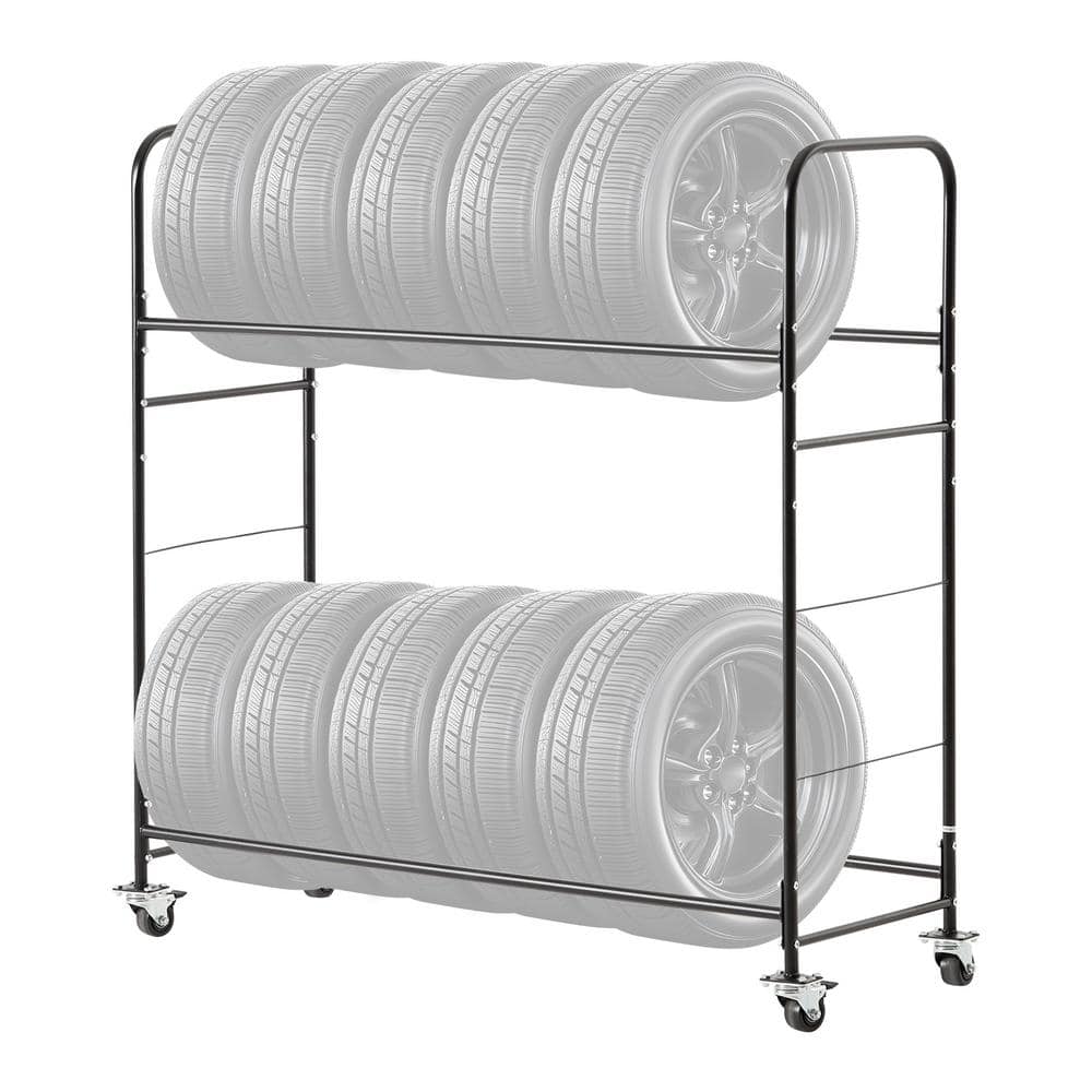 SKYSHALO Rolling Tire Storage Rack, 22.44 in. W x 62.4 in. D Black ...