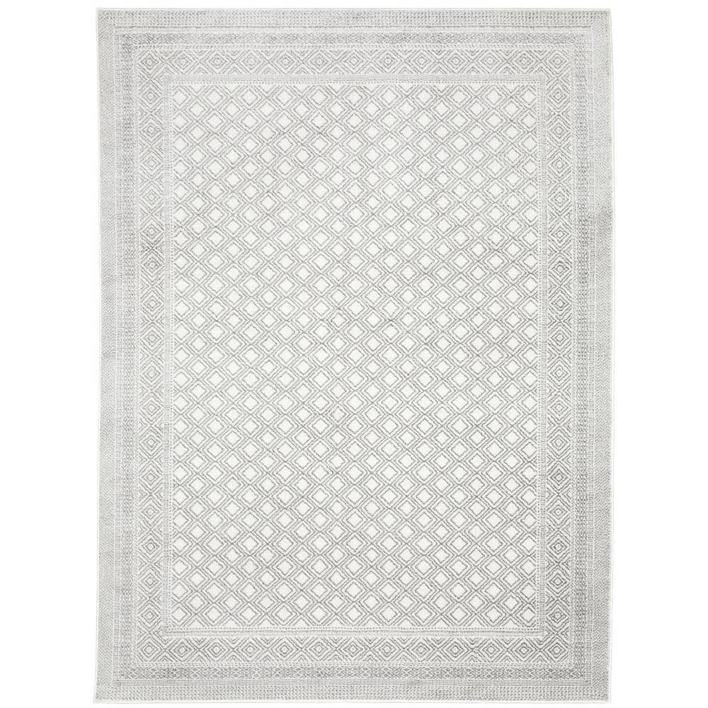 AVERLEY HOME Monticello White/Gray 8 ft. x 11 ft. Border Distressed ...