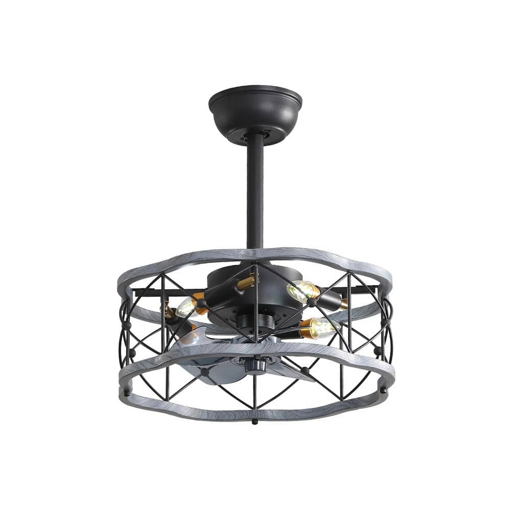 Retro Style 17.7 in. Indoor/Outdoor Gray Wood Color Ceiling Fan with ...