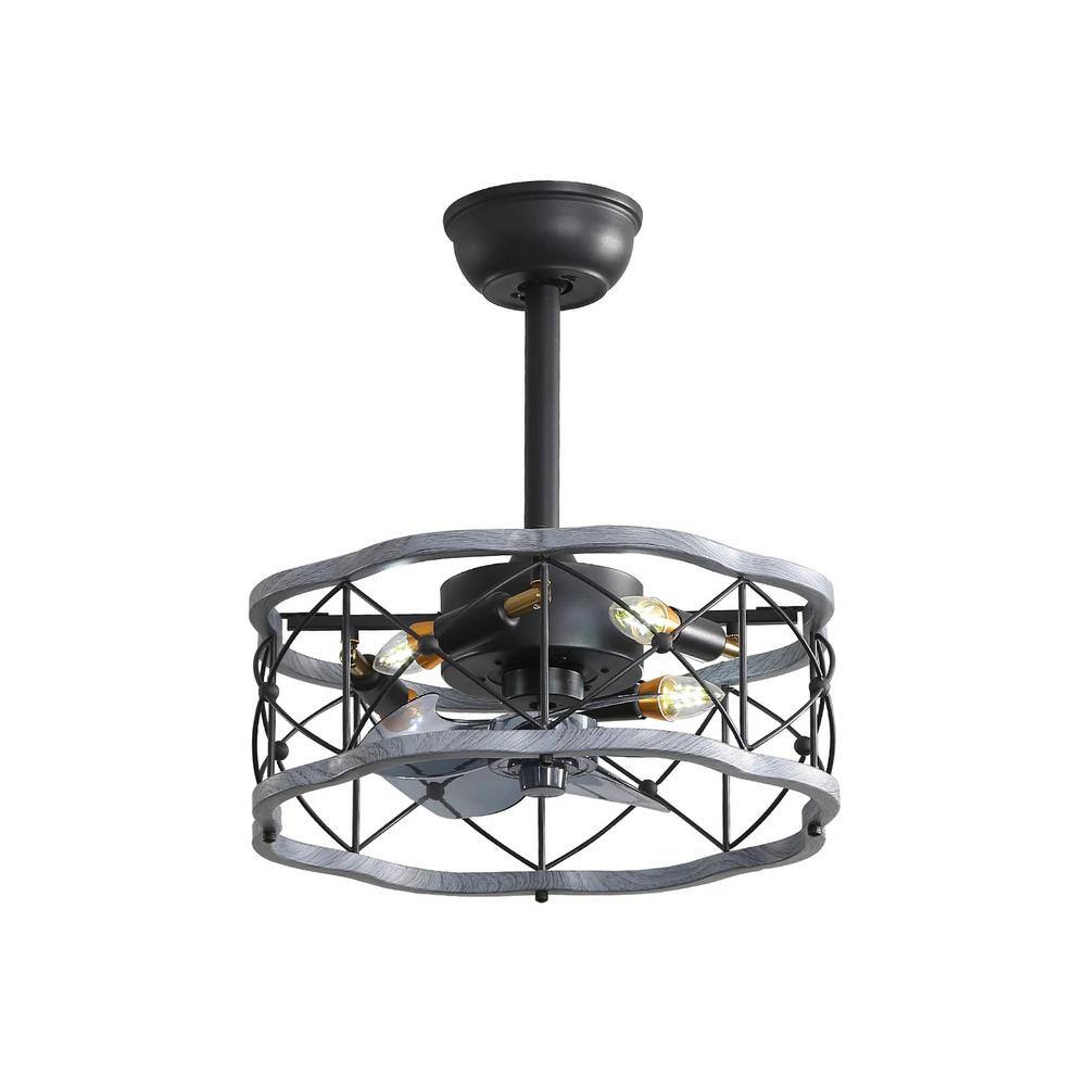 Retro Style 17.7 in. Indoor/Outdoor Gray Wood Color Ceiling Fan with ...