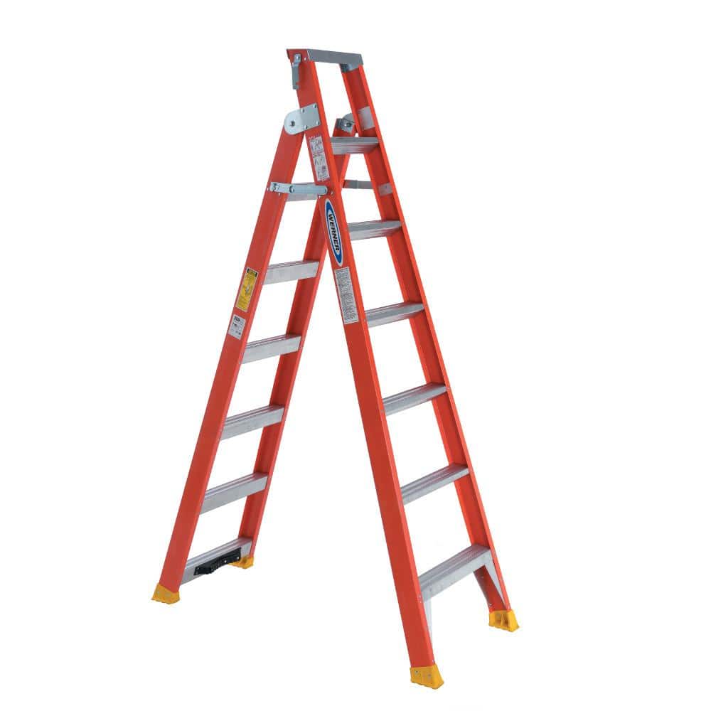 WERNER 13 ft. Fiberglass Dual Purpose 2-n-1 Step Ladder (15 ft. Reach ...