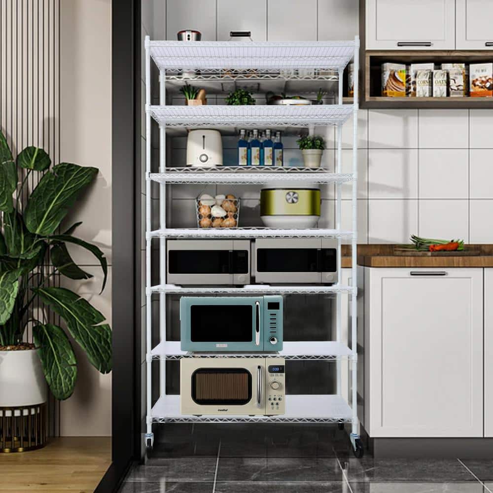 Amucolo 7-Tier White Heavy Duty Metal Adjustable Garage Storage ...