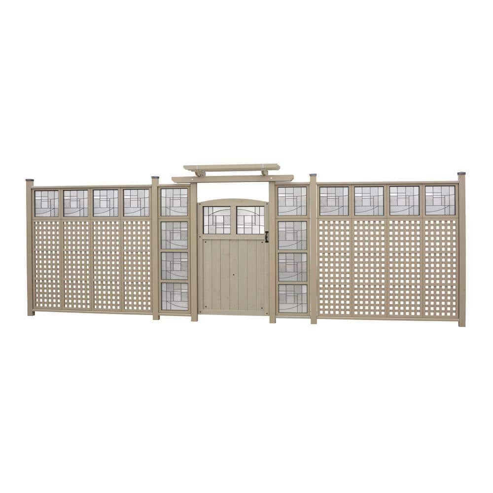 Yardistry Baycrest 3.5 ft. x 5.6 ft. Wood Fence Gate with Faux Glass ...