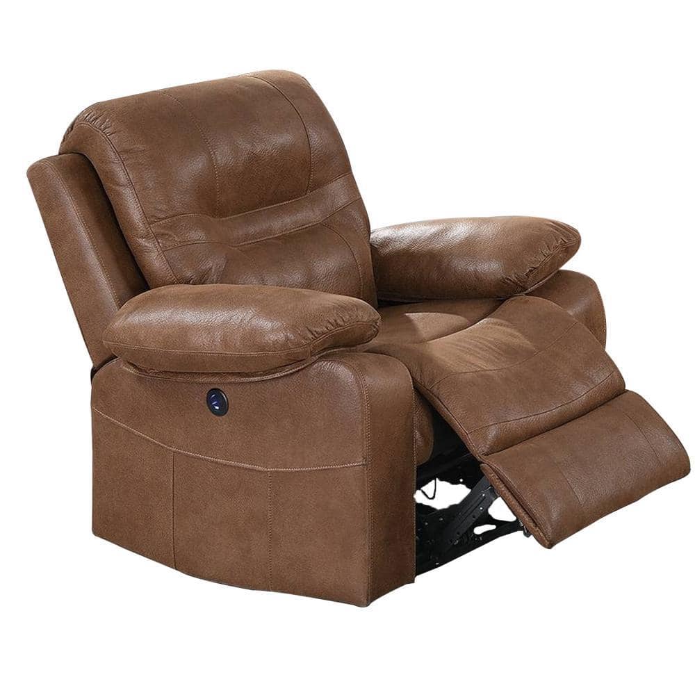 Benjara Brown Faux Leather Standard Recliner with USB Port BM232082 ...