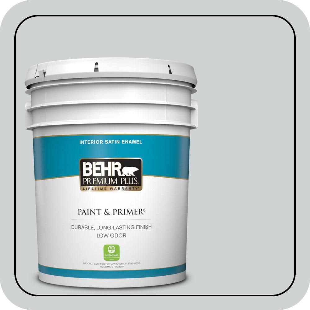 BEHR PREMIUM PLUS 5 gal. #N510-1 Silver Shadow Satin Enamel Low Odor ...