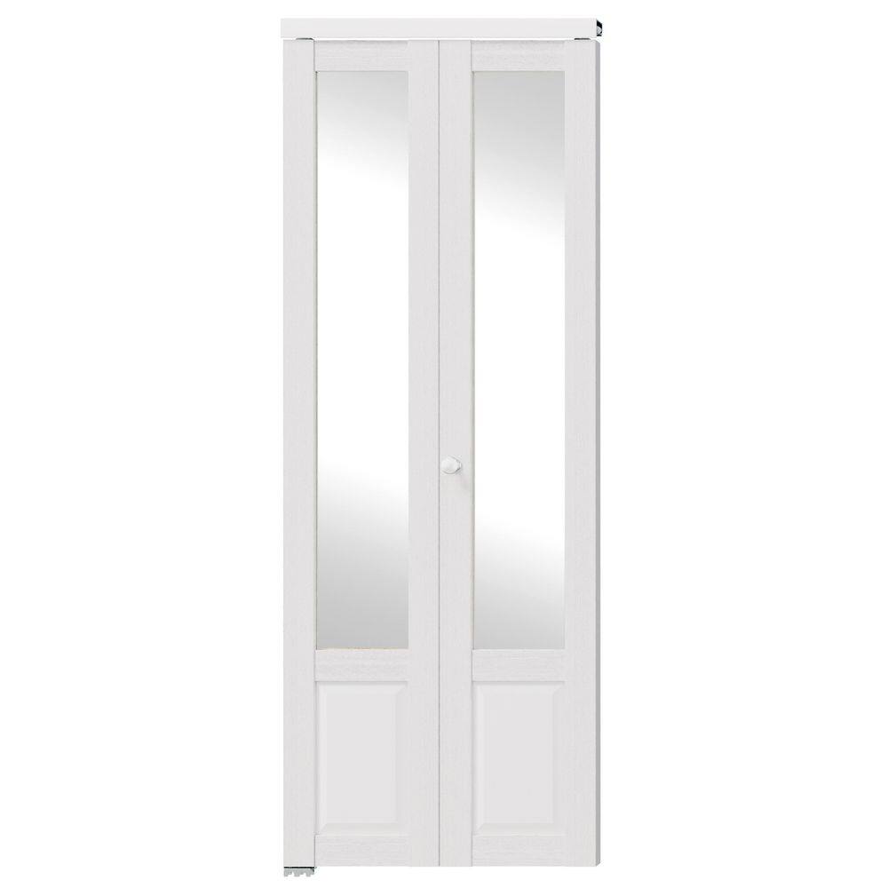 TENONER 30 in. x 80 in. 1/2-Lite, Mirrored Glass, Solid Core, MDF, PVC ...