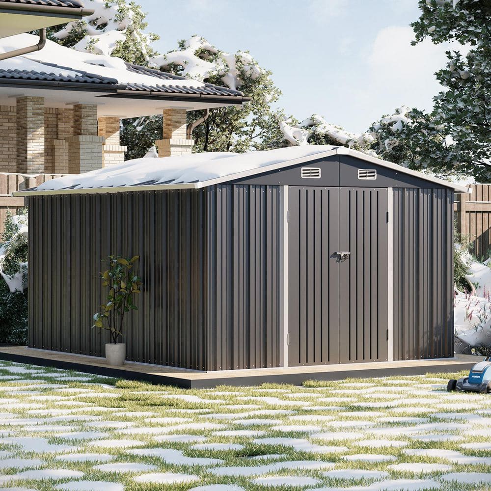 Reviews for Sizzim 10 ft. W x 12 ft. D Black Metal Storage Shed with ...