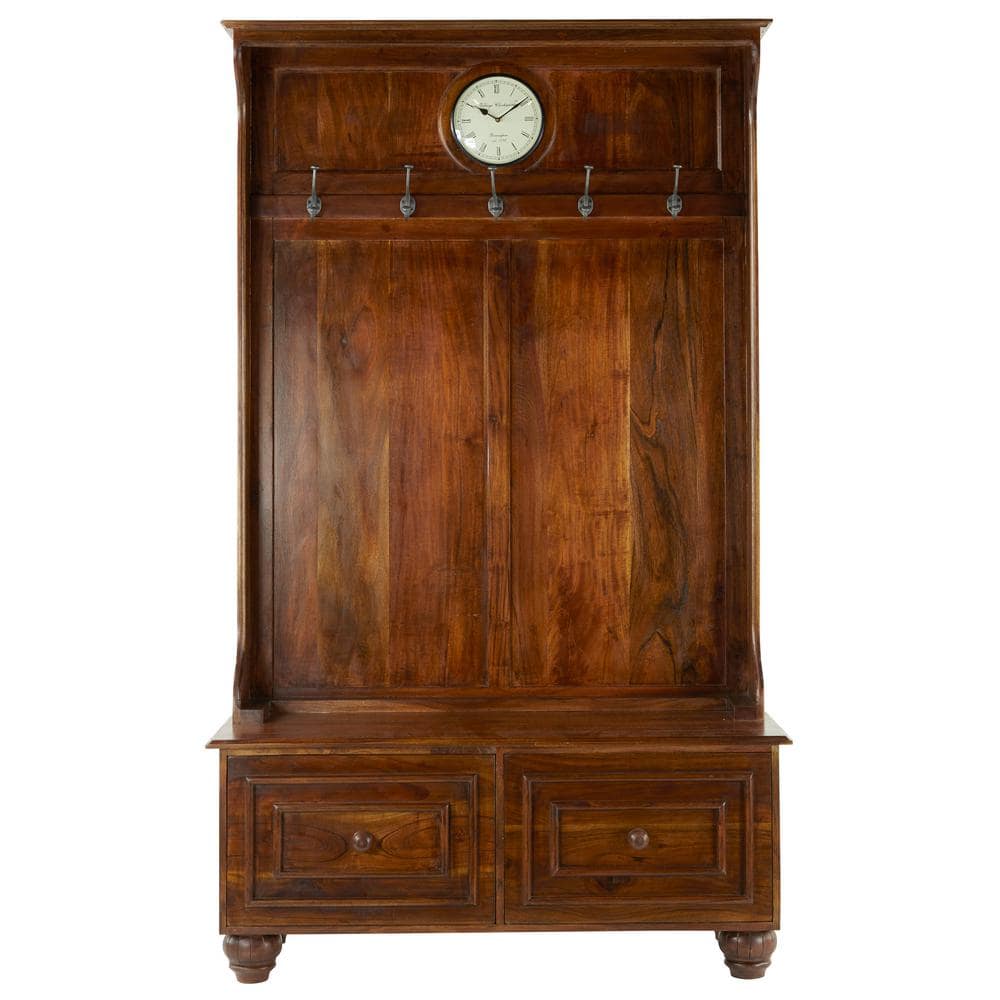 Litton Lane 78 in. Brown Wood Traditional Coat Rack 28813 - The Home Depot