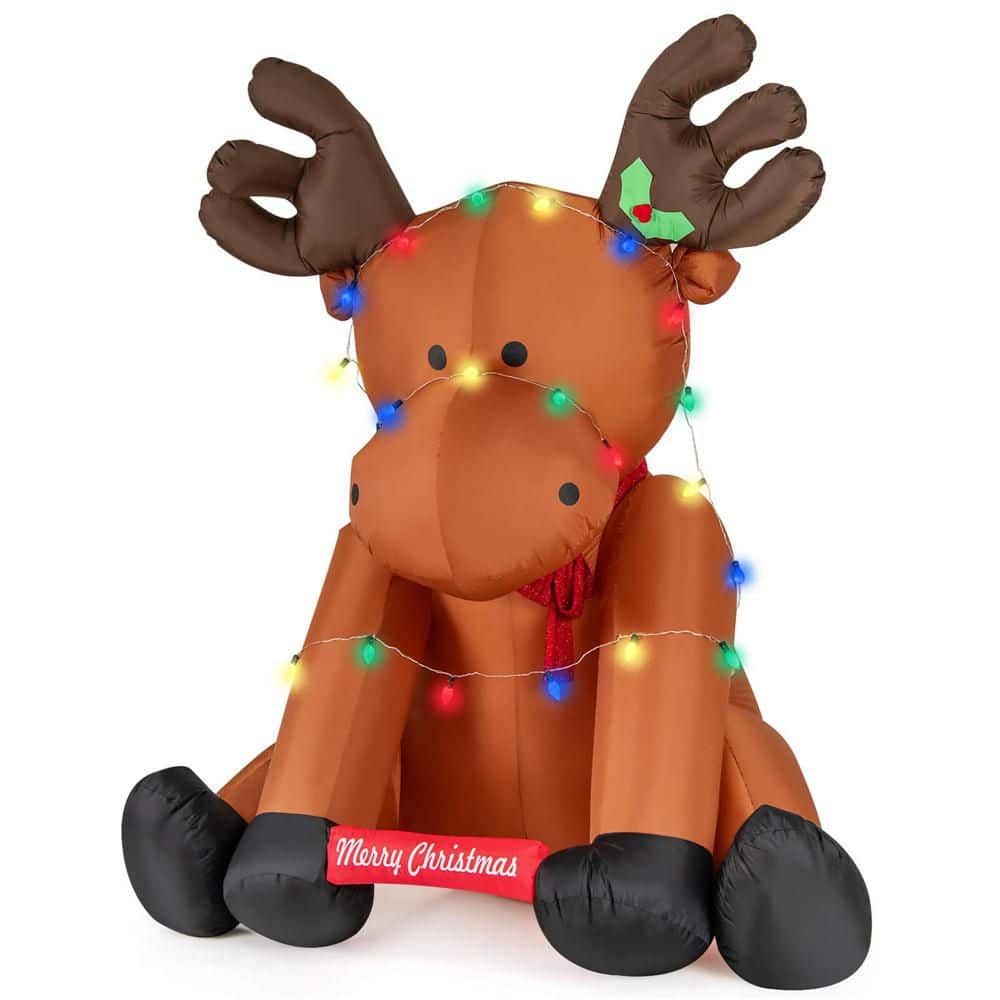Costway 8.5 ft. x 7.8 ft. Tall Christmas Inflatable Reindeer Decoration ...