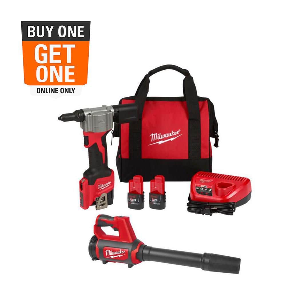 Milwaukee M12 12-Volt Lithium-Ion Cordless Rivet Tool Kit with (2) 1 ...