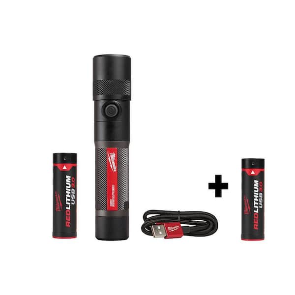 Milwaukee 1100 Lumens LED USB Rechargeable Twist Focus Flashlight with Bonus USB 3.0 Ah Battery ...