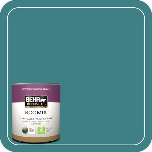 BEHR PREMIUM PLUS 1 qt. #510D-7 Pacific Sea Teal Eggshell Enamel EcoMix ...
